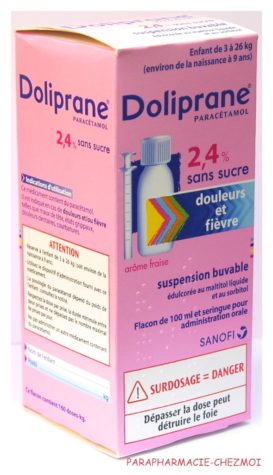 DOLIPRANE 2,4% SUSPENSION BUVABLE ENFANT SANS SUCRE - Parapharmacie Chez moi