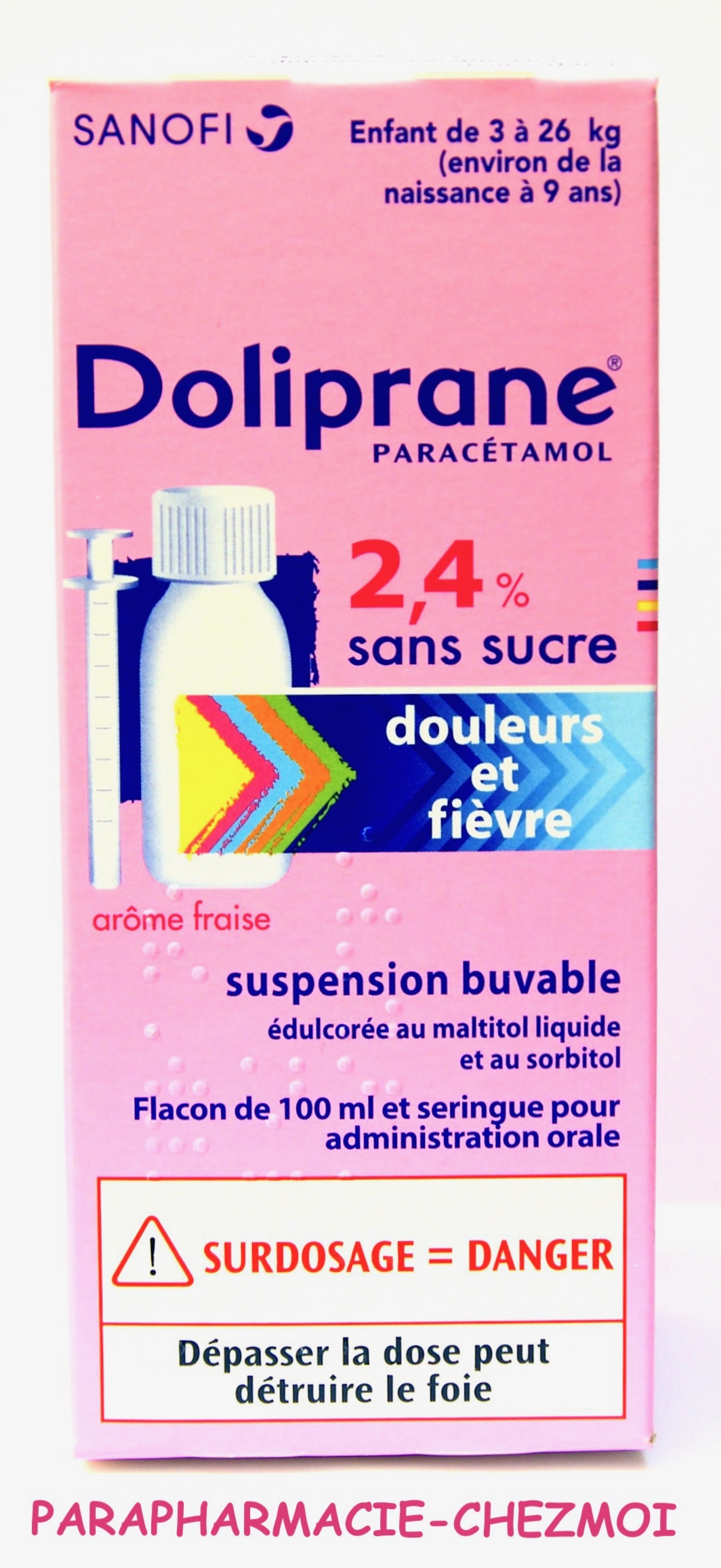 DOLIPRANE 2,4% SUSPENSION BUVABLE ENFANT SANS SUCRE - Parapharmacie Chez moi